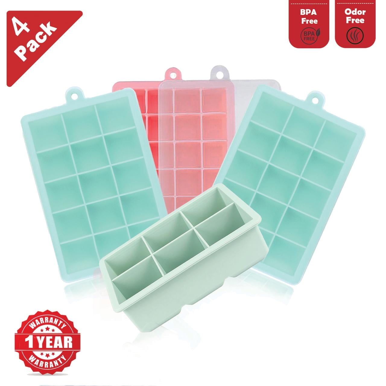 Walmart Silicone Ice Cube Trays with Lids, Large & Mini, Easy Release ...
