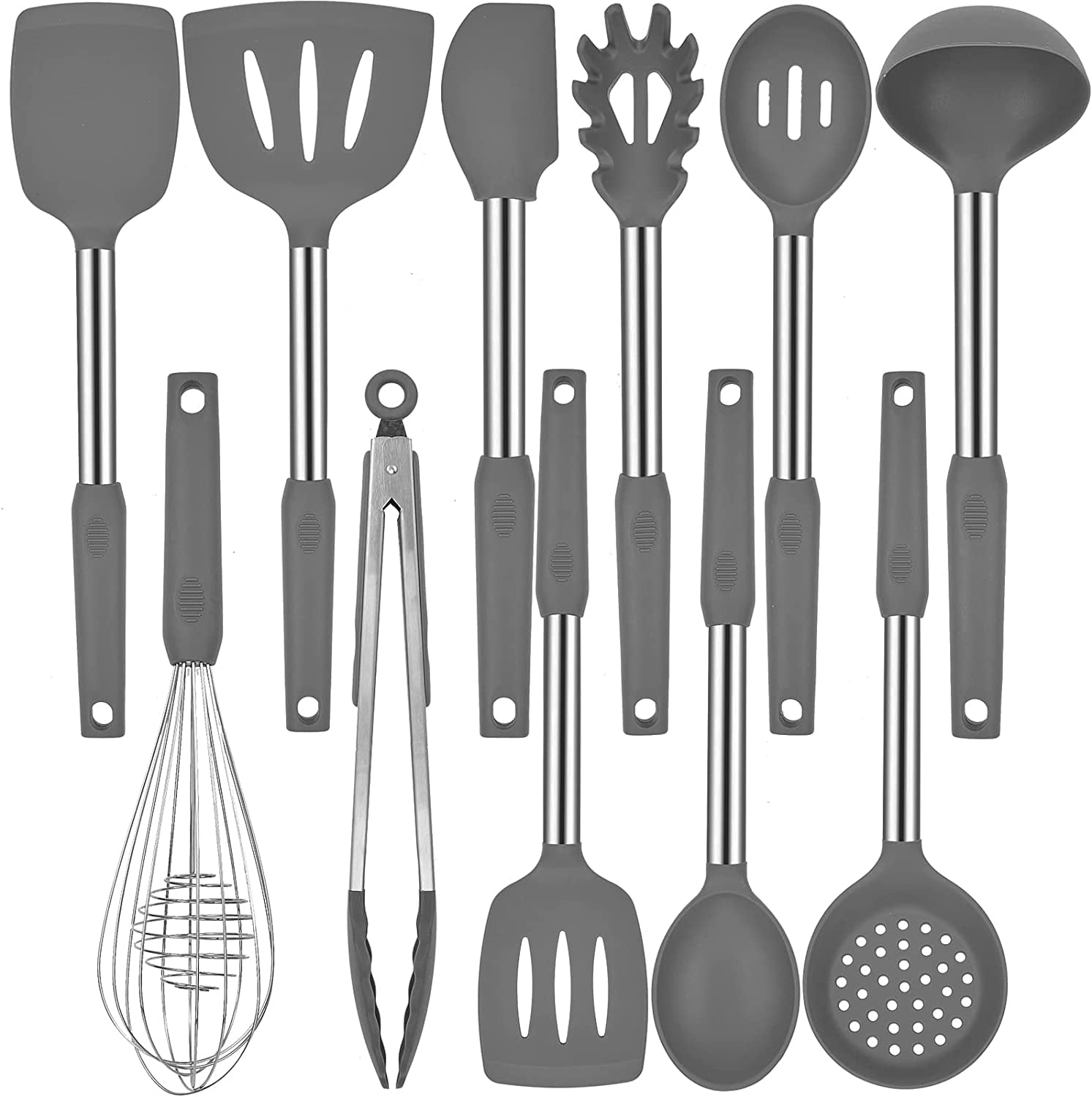 Silicone Kitchen Cooking Utensils Set with Stainless Steel Handle ...