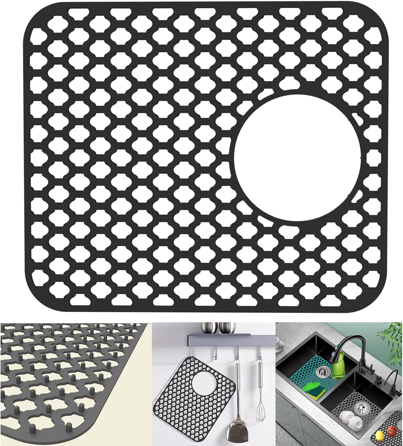 Silicone Kitchen Sink Mat Dish Drying Mat Sink with Rear Drain Protect ...