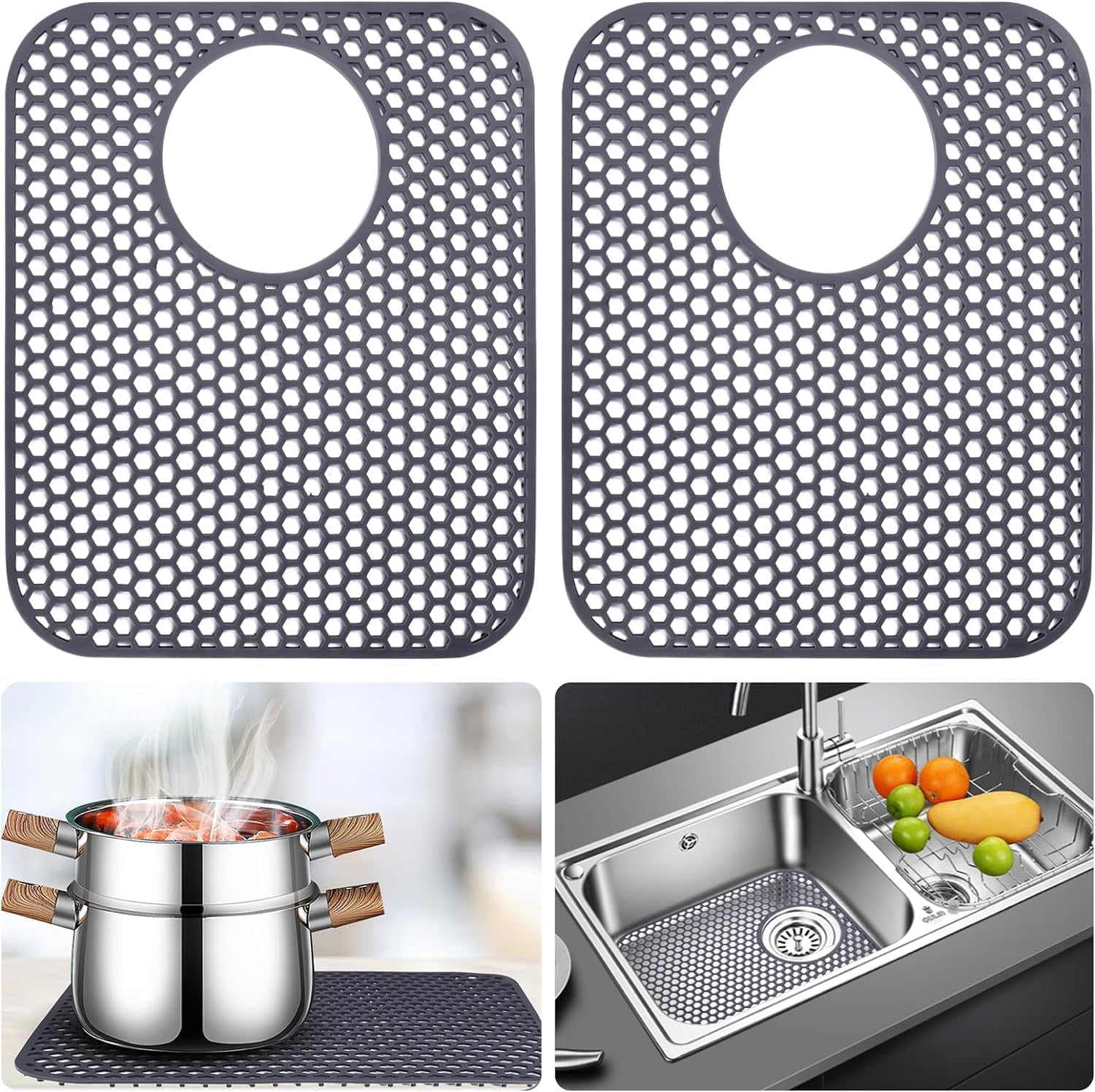 Silicone Kitchen Sink Mats 2Pcs, Large Sink Protectors for Kitchen Sink ...