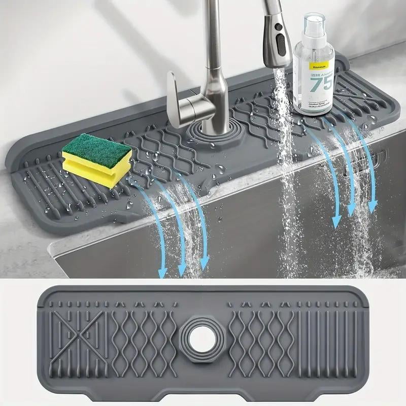 Silicone Kitchen Sink Splash Guard, Non-slip Faucet Mat, Foldable Edge ...