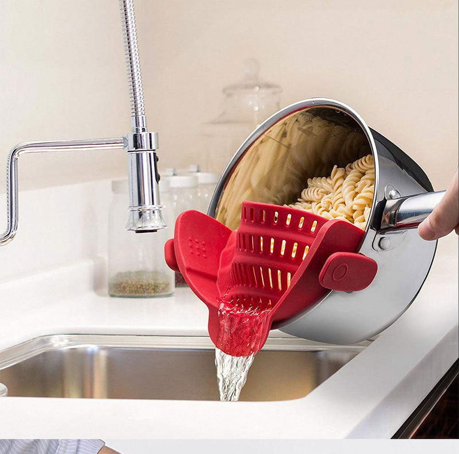 Silicone Kitchen Strainer Clip Pan Drain Rack Bowl Funnel Rice Pasta ...