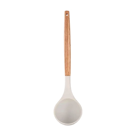 Silicone Kitchen Utensil Set White | Wooden Handle Spatula Spoon Soup ...