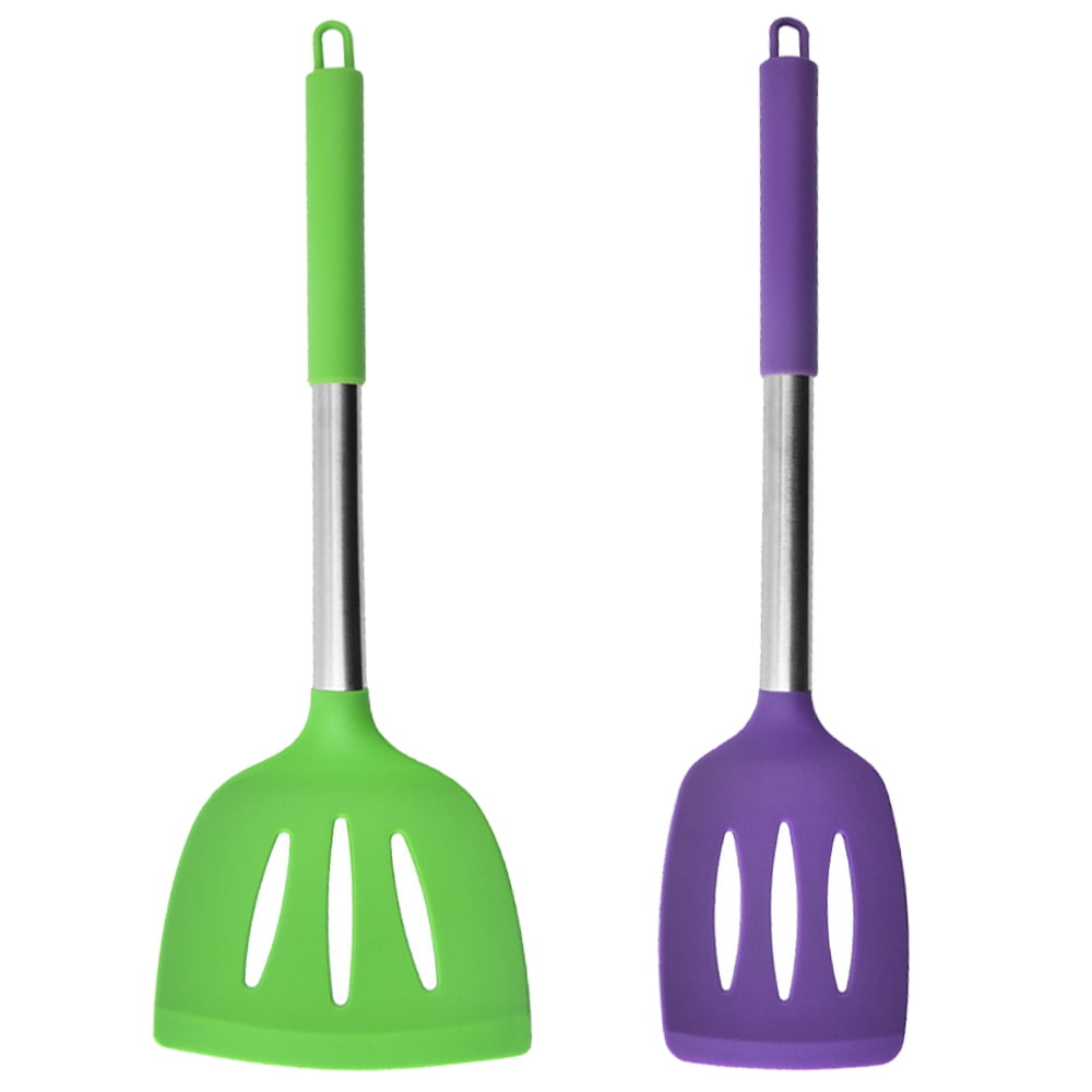 Silicone Kitchen Utensil Set with Stainless Steel Handle, Heat ...