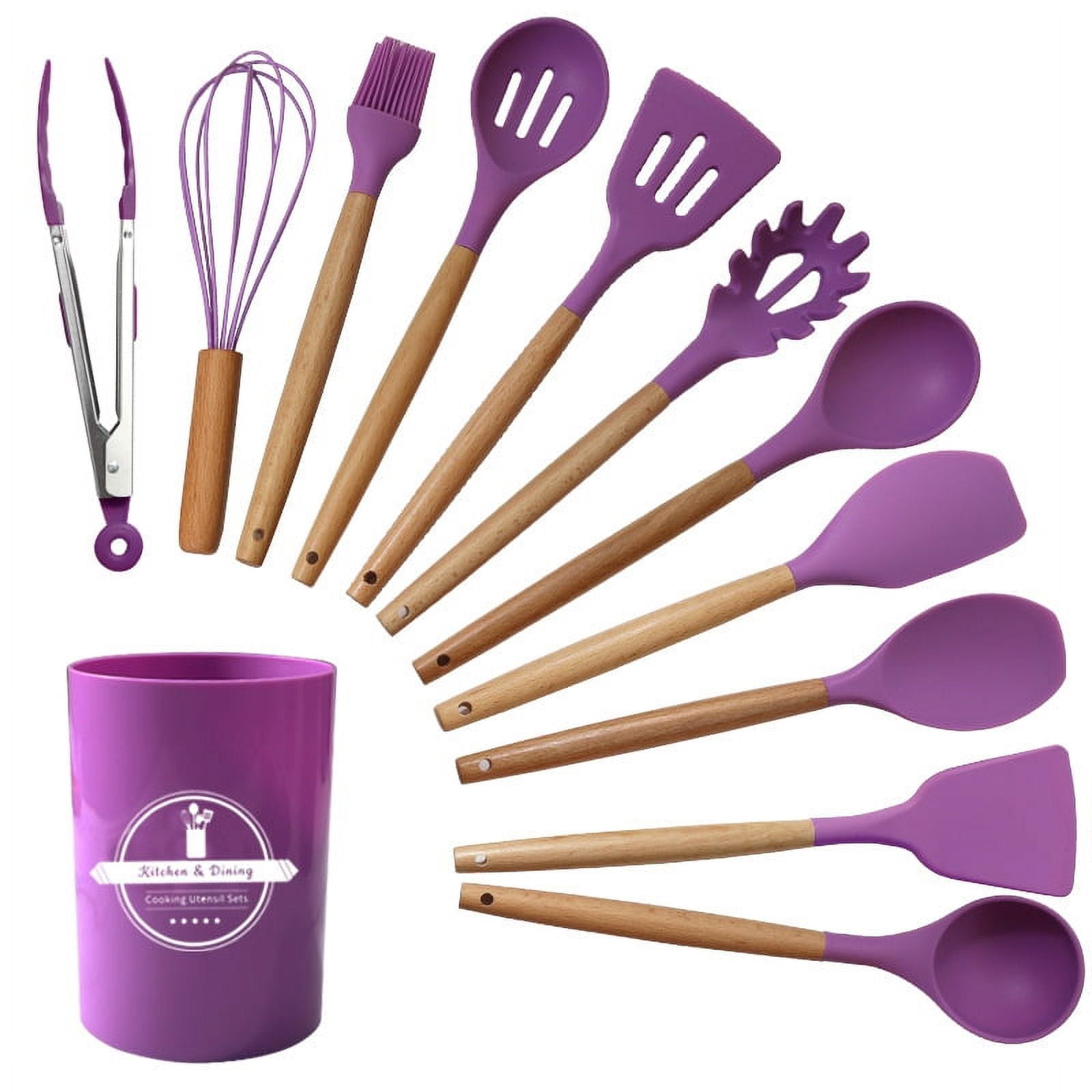 Silicone Kitchen Utensils, 12 Piece Non-Stick Heat Resistant Cookware ...