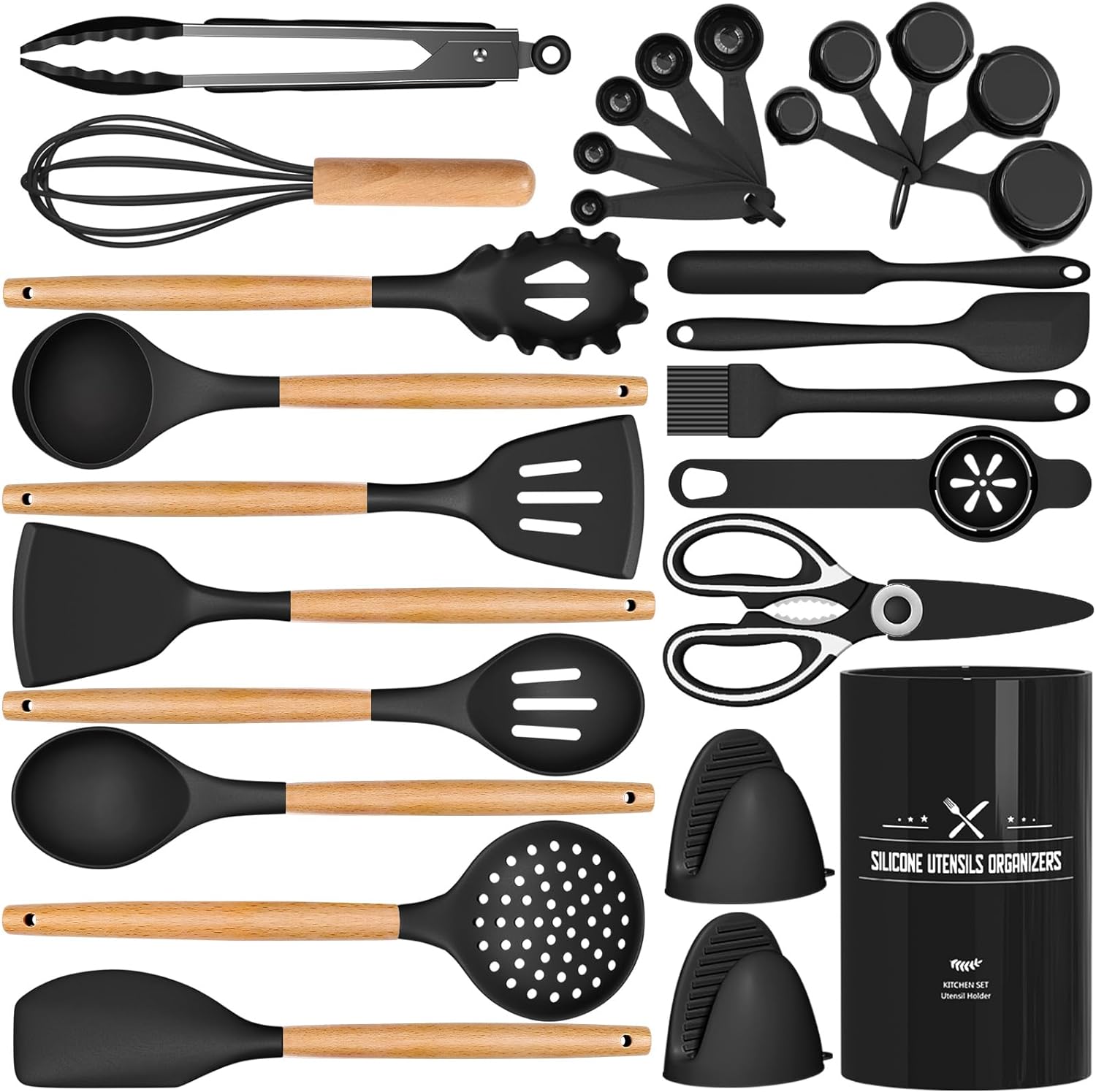Silicone Kitchen Utensils Set, 28PCS Large Cooking Utensils Set with ...