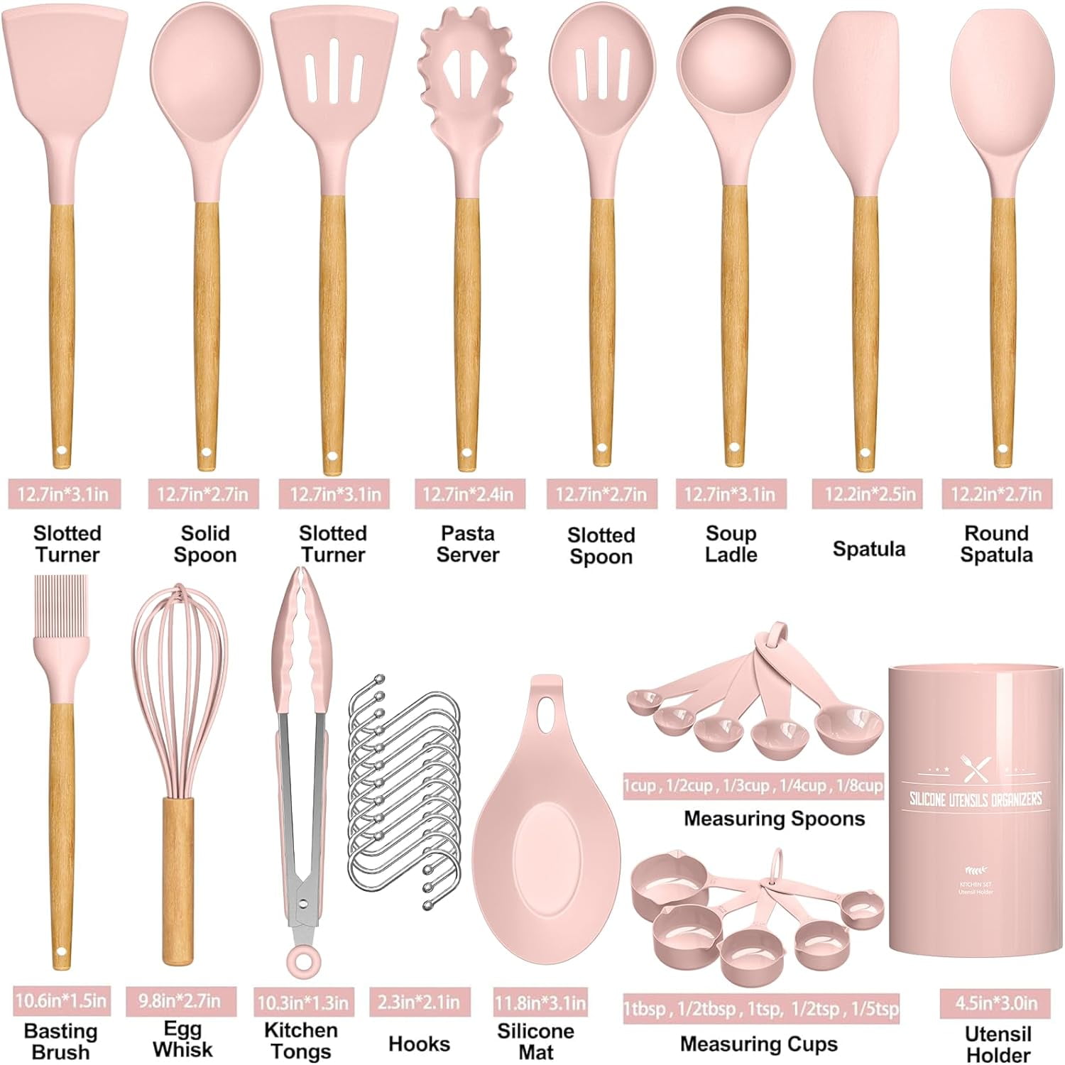 Silicone Kitchen Utensils Set, 33 Piece Non-Stick Kitchen Utensils with ...