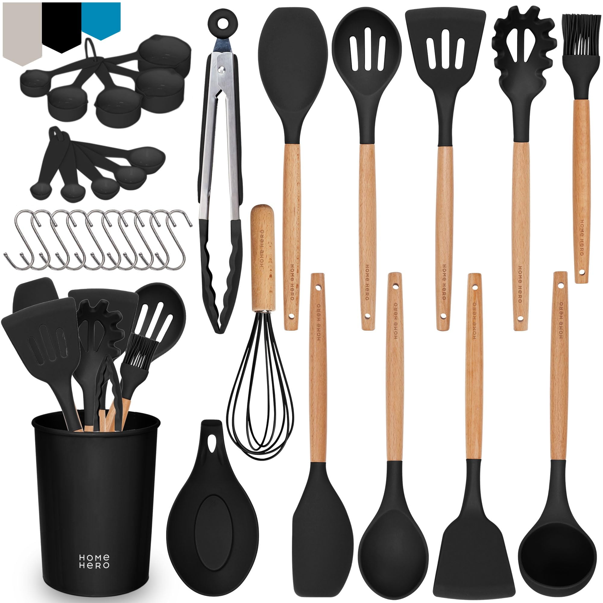 Silicone Kitchen Utensils Set, Non-Stick Silicone Cooking Utensils Set ...