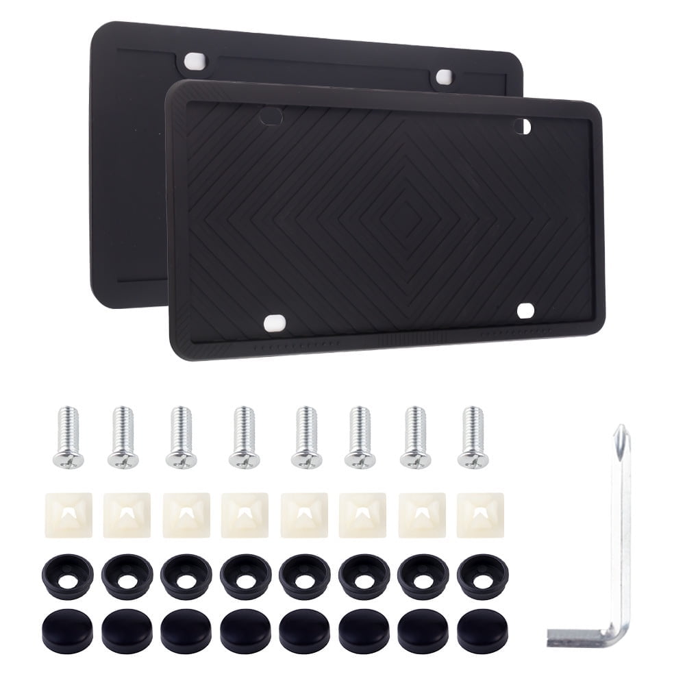 Silicone License Plate Frames,2 Pack Black Side-Opening License Bracket ...