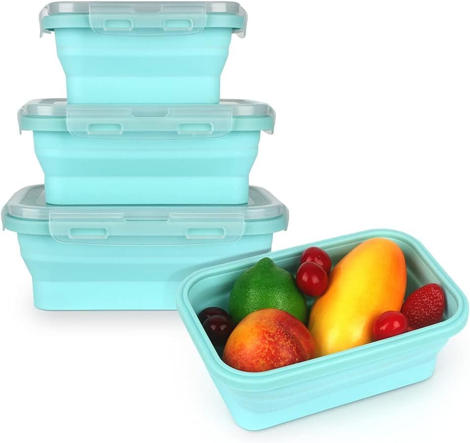 Silicone Lunch Box Bento Box, Collapsible Folding Food Storage ...