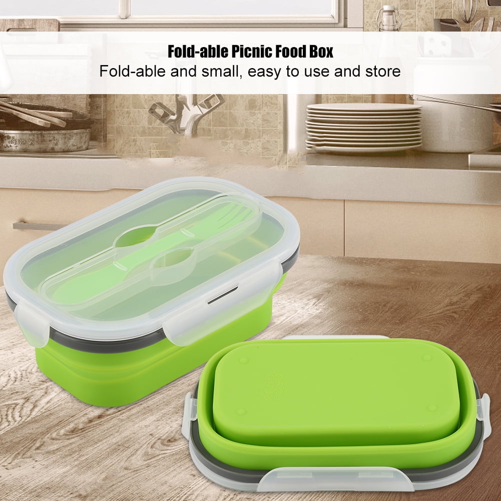 Silicone Lunch Picnic Food Fruit Box with Fork Fold able Telescopic ...