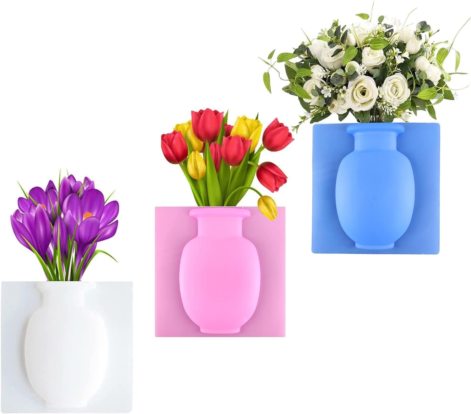 Silicone Magic Vase - 3pcs Self-Sticky Flower Vases for DIY Home ...