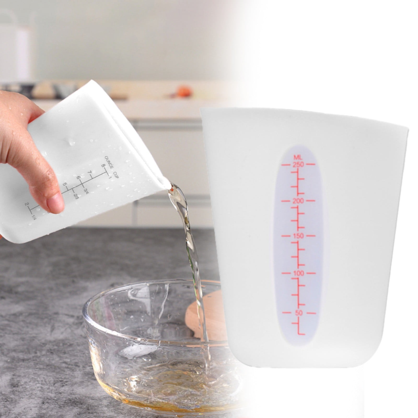 Silicone Measuring Cup,250ml Flexible Non-stick Baking Cup with Scale ...