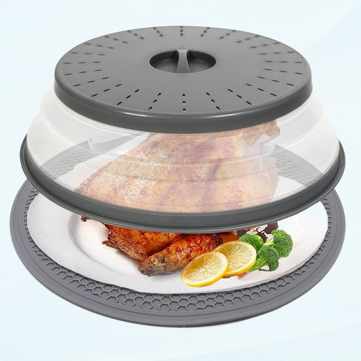 Microwave Cover and Silicone Mat Set, Vented Splatter Cover and Heat ...