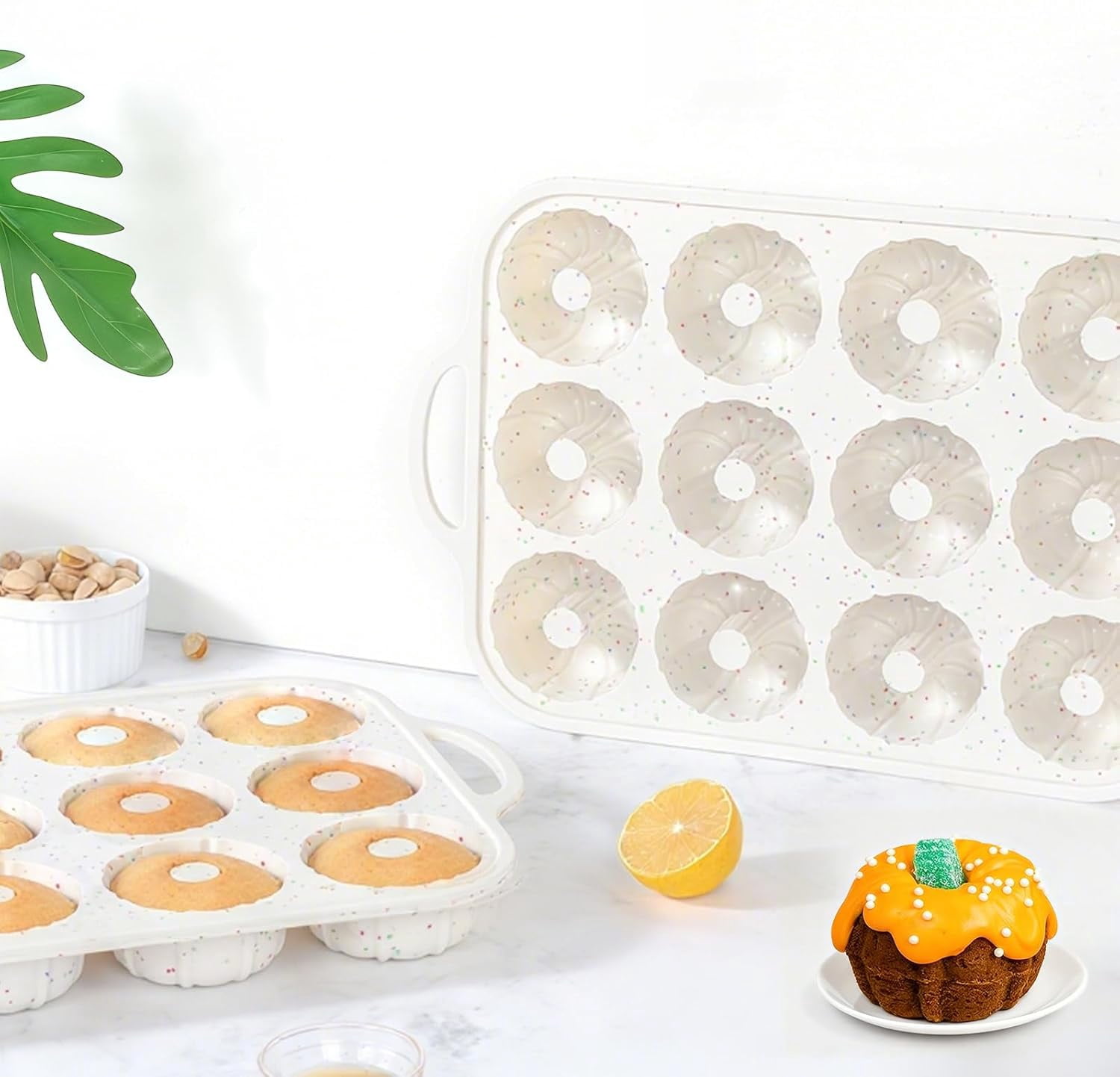 Silicone Mini Fluted Tube Cake Pans with Metal Reinforced Frame, 12 ...