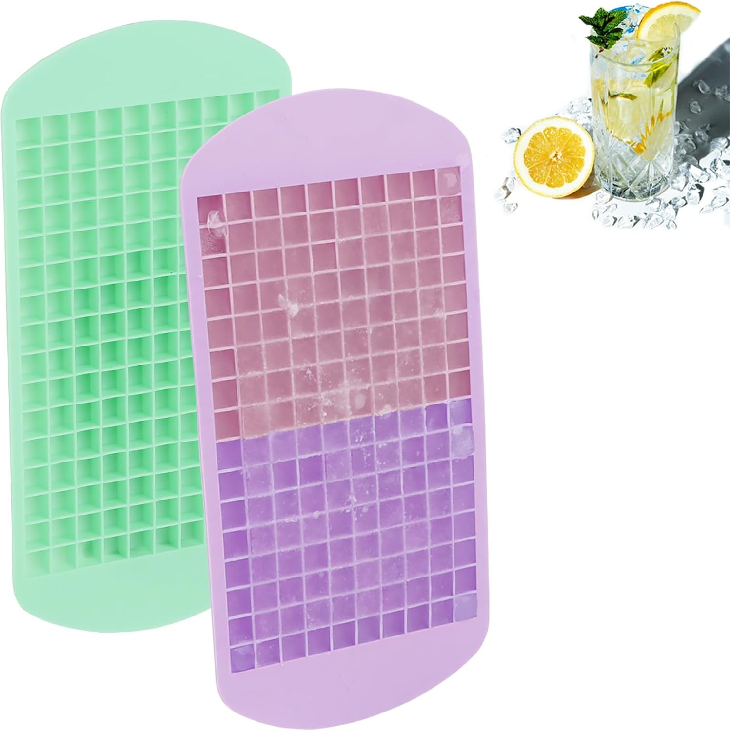 Silicone Mini Ice Cube Trays 2 Pack, 160 Crushed Ice Cube Molds, Easy ...