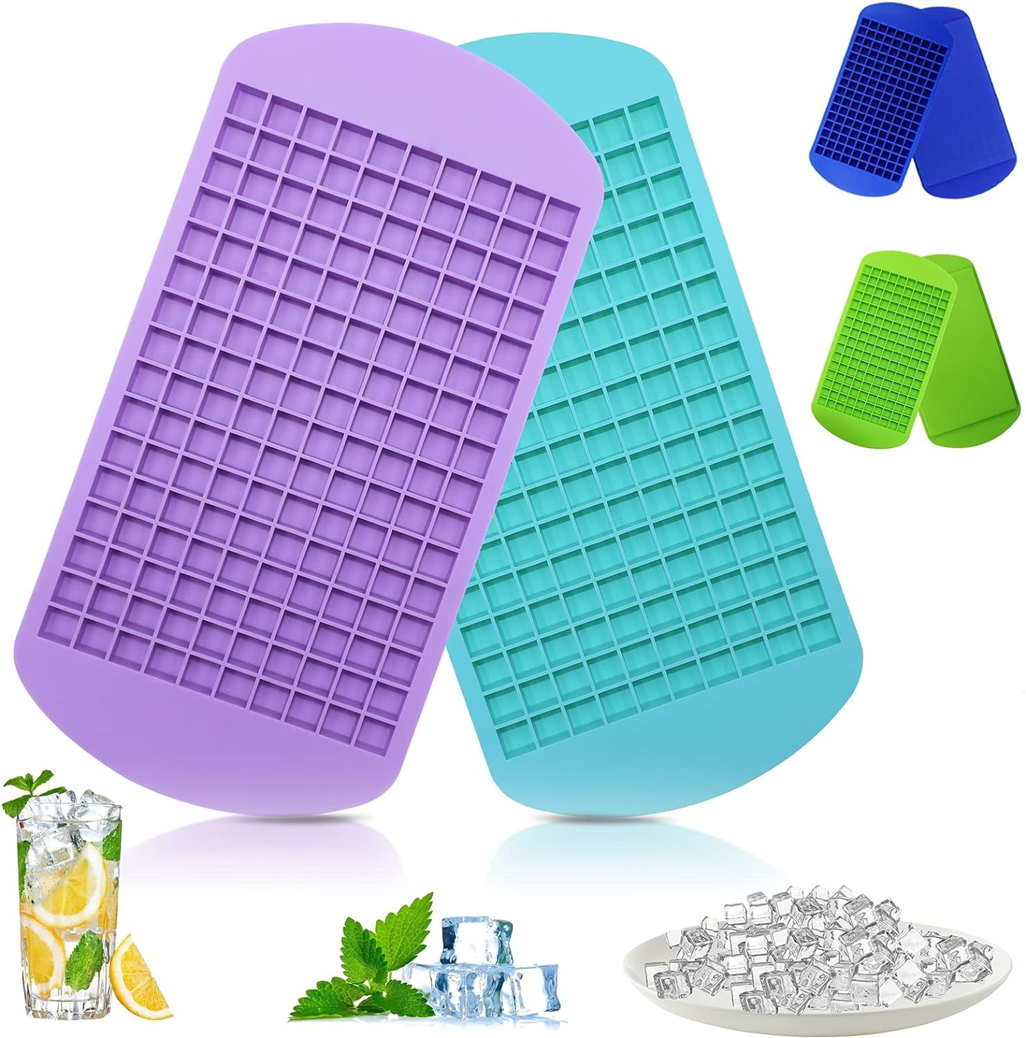 Silicone Mini Ice Cube Trays 2 Pack, 160 Small Ice Cube Molds Easy ...