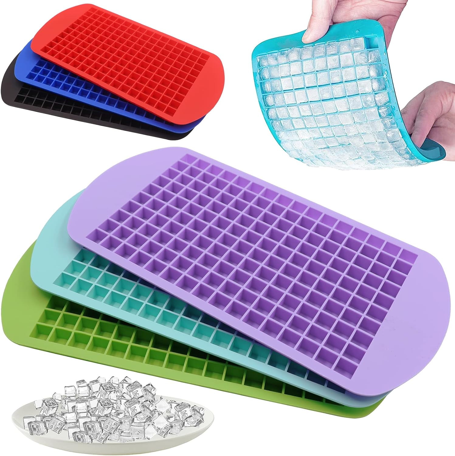 Silicone Mini Ice Cube Trays 3 Pack, 160 Crushed Ice Cube Molds Easy ...