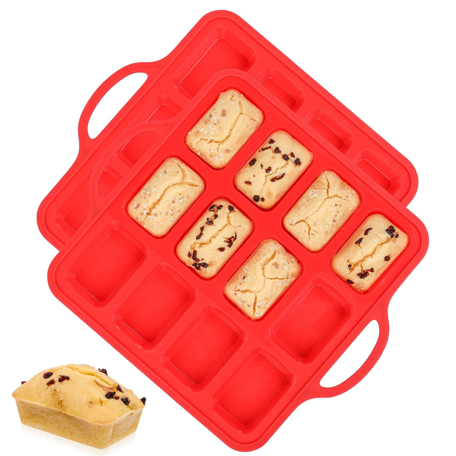 Silicone Mini Loaf Pan Red Mini 12-cup: 1.9"x2.9": 2pc For Baking Bread ...