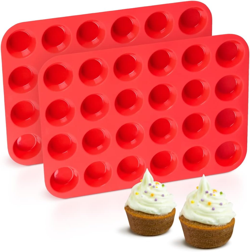 Silicone Mini Muffin Pan 24 Cups Mini Cupcake Pans, BPA Free Mini ...