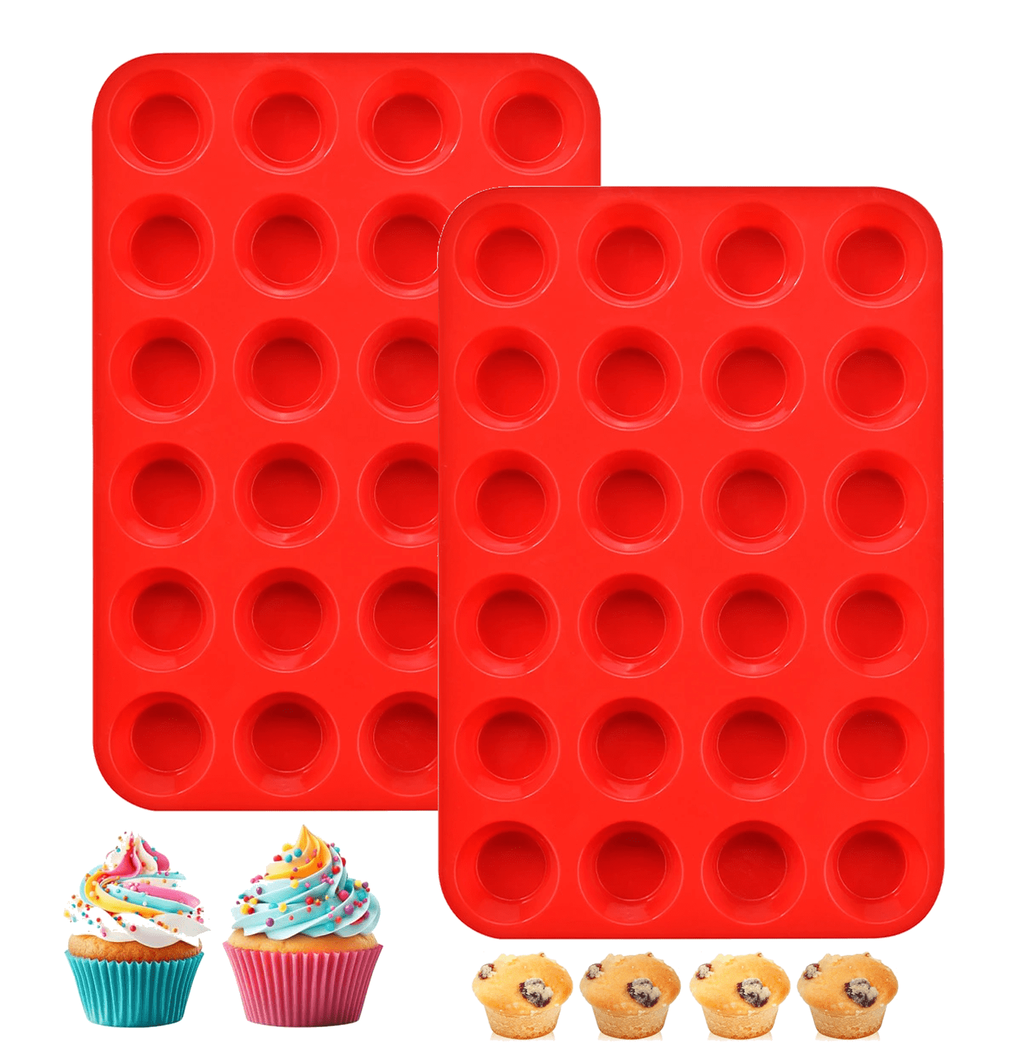 3U Silicone Mini Muffin Pan, 24 Cups, Nonstick, BPA Free, Dishwasher ...