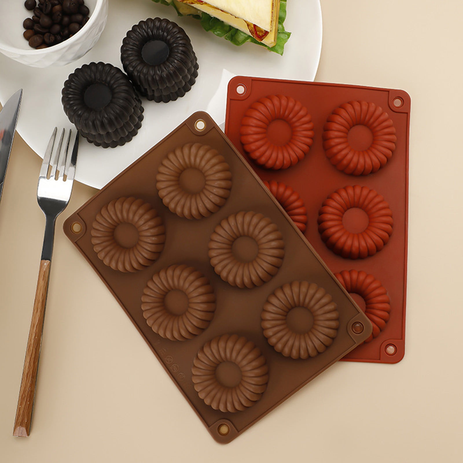 Silicone Mold Tray, 6-Cavity Round Cookie and Chocolate Molds, Nonstick ...