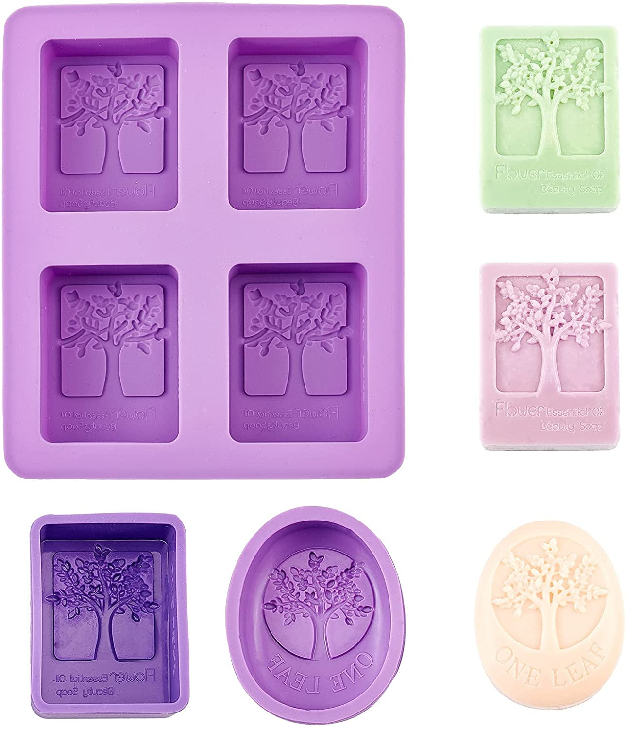 Silicone Molds Sets For DIY Cake Chocolate Candy Soap Rectangle/Tree of ...