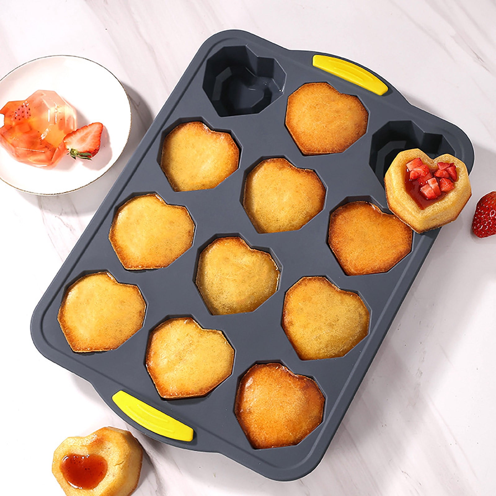 Silicone Muffin Pan 12 Cup Non Stick Heart Shaped Baking Tray with Easy ...