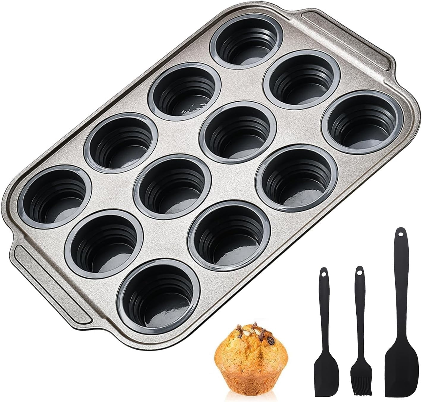Silicone Muffin Pan, 12 Cups Collapsible Silicone Egg Bites Cupcake Pan ...
