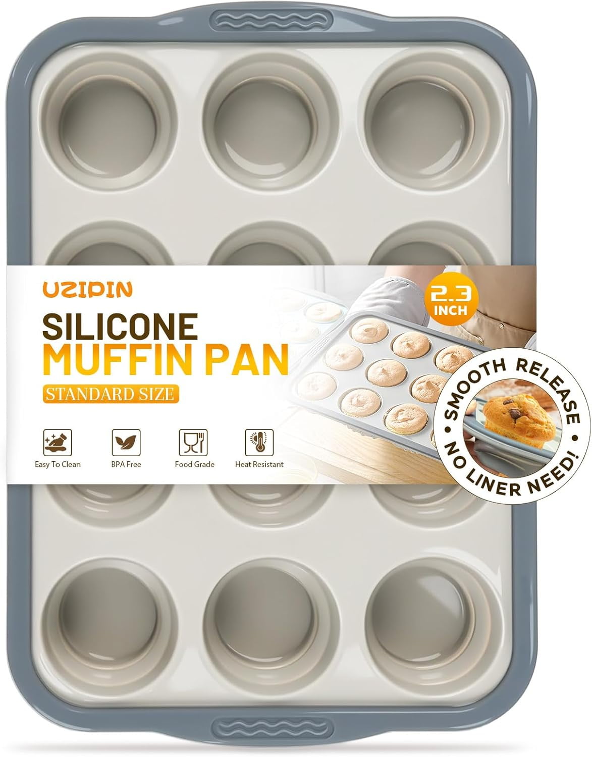 Silicone Muffin Pan, 12 Cups Non-Stick Cupcake Pan, Food-Grade BPA-Free ...