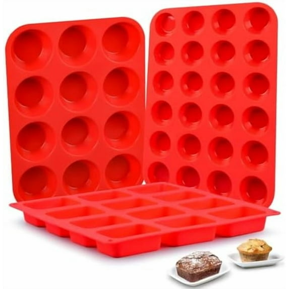 Silicone Muffin Pan- 24 Cups Mini Muffin Pan, Regular 12 Cups Cupcake ...