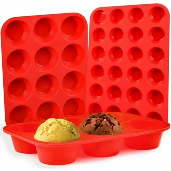 Silicone Muffin Pan Set - Mini 24 Cups, Regular 12 Cups Cupcake Pan ...