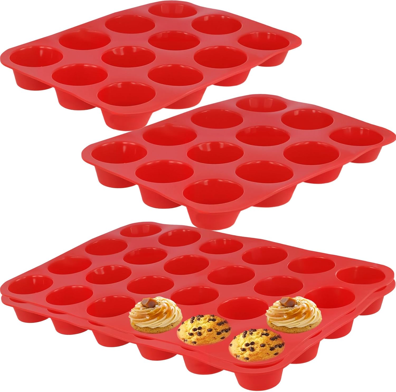 Silicone Muffin Pan Set of 4, 2 Mini 24 Cups and 2 Regular 12 Cups ...