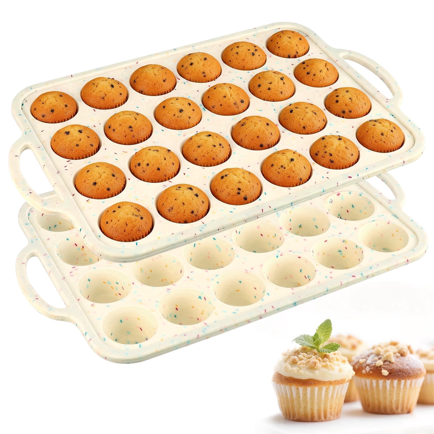 2 PCS Mini Silicone Muffin Pans for Baking, AOKIWO 24 Cups Silicone ...
