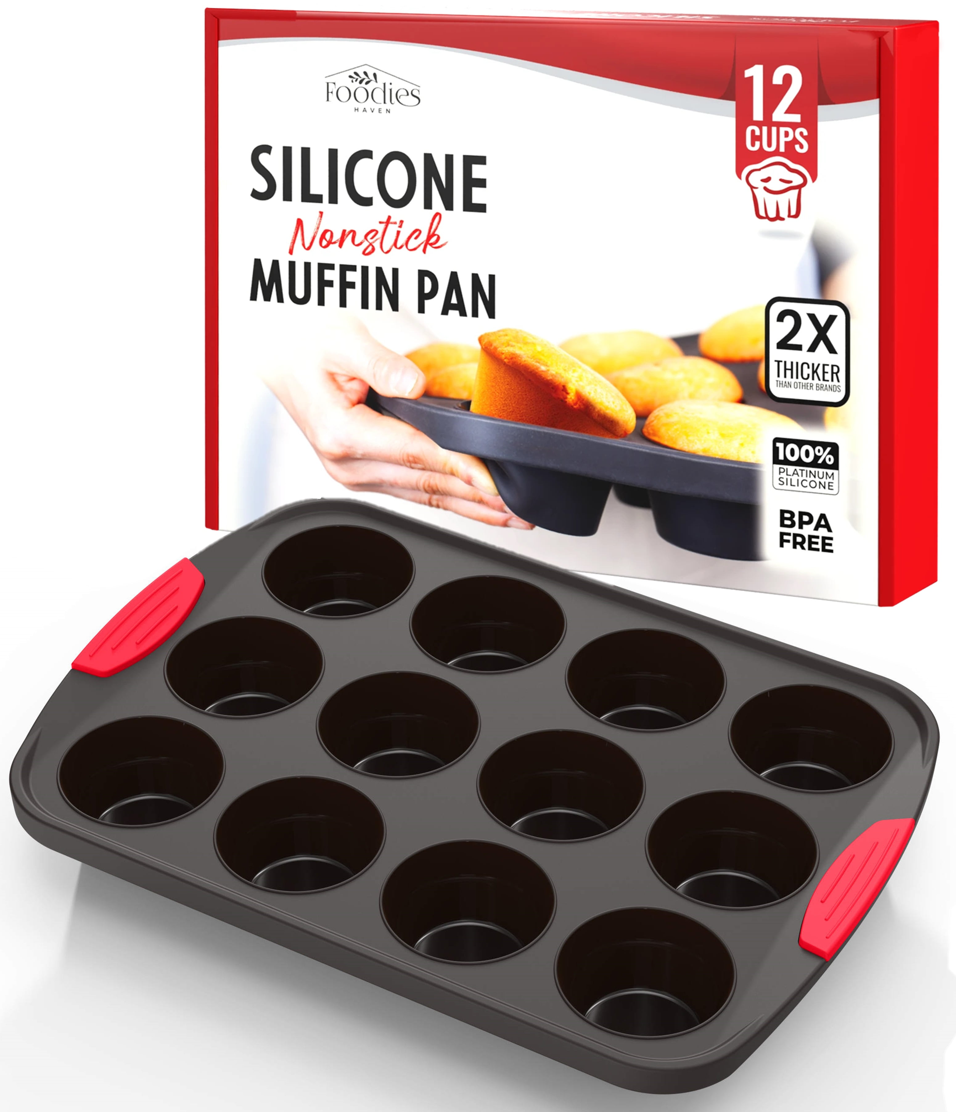 Silicone Muffin Pans Nonstick 12 Cup Silicone Cupcake Molds for Baking ...