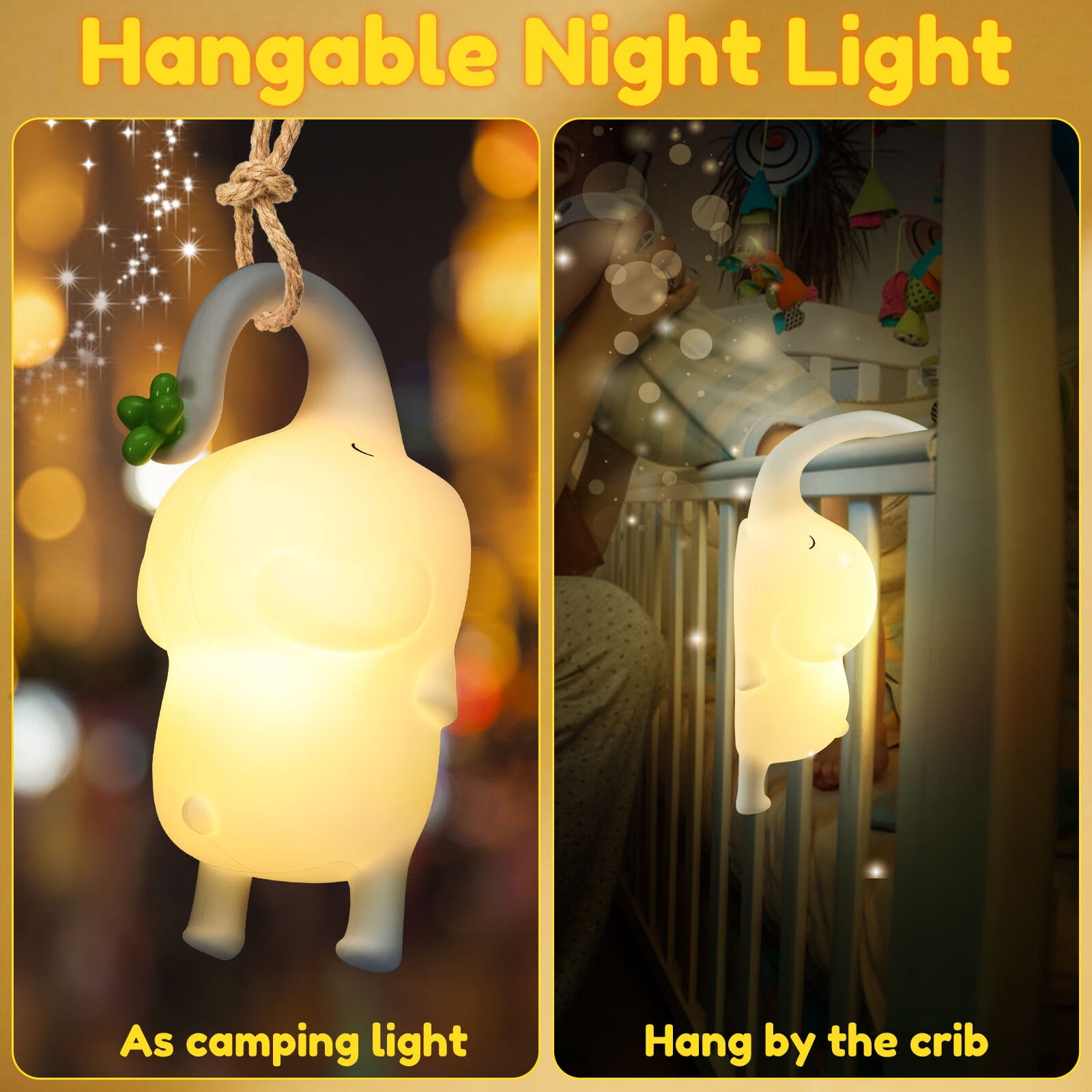 Silicone Night Light 1200mAh Rechargeable Bedside Lamp Cute Elephant ...