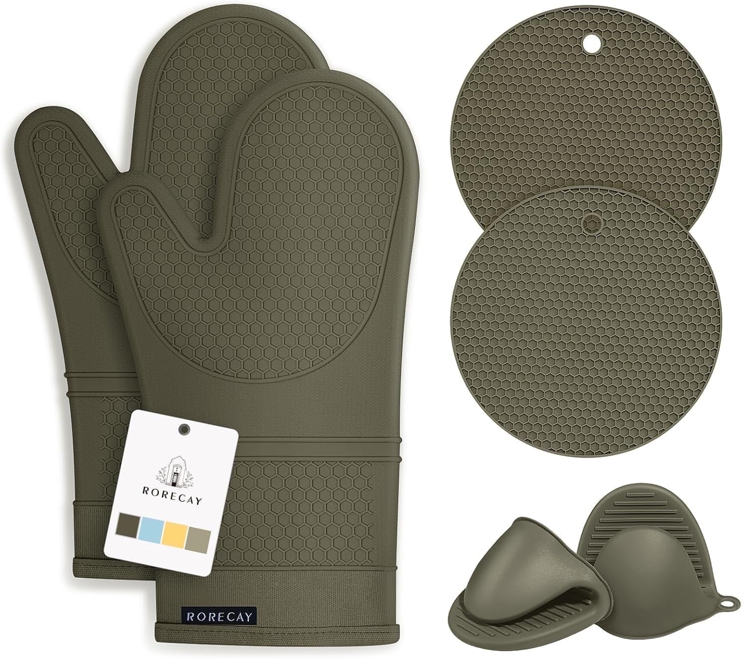 Silicone Oven Mitts and Pot Holders Sets: Heat Resistant Silicone Oven ...