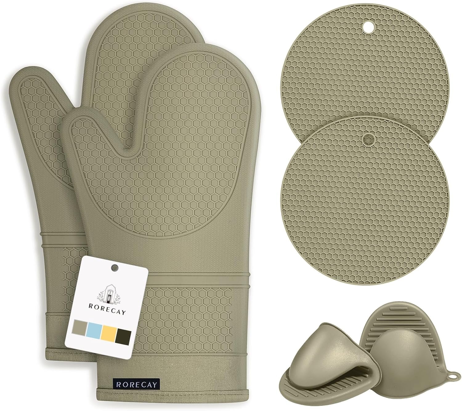 Silicone Oven Mitts and Pot Holders Sets: Heat Resistant Silicone Oven ...