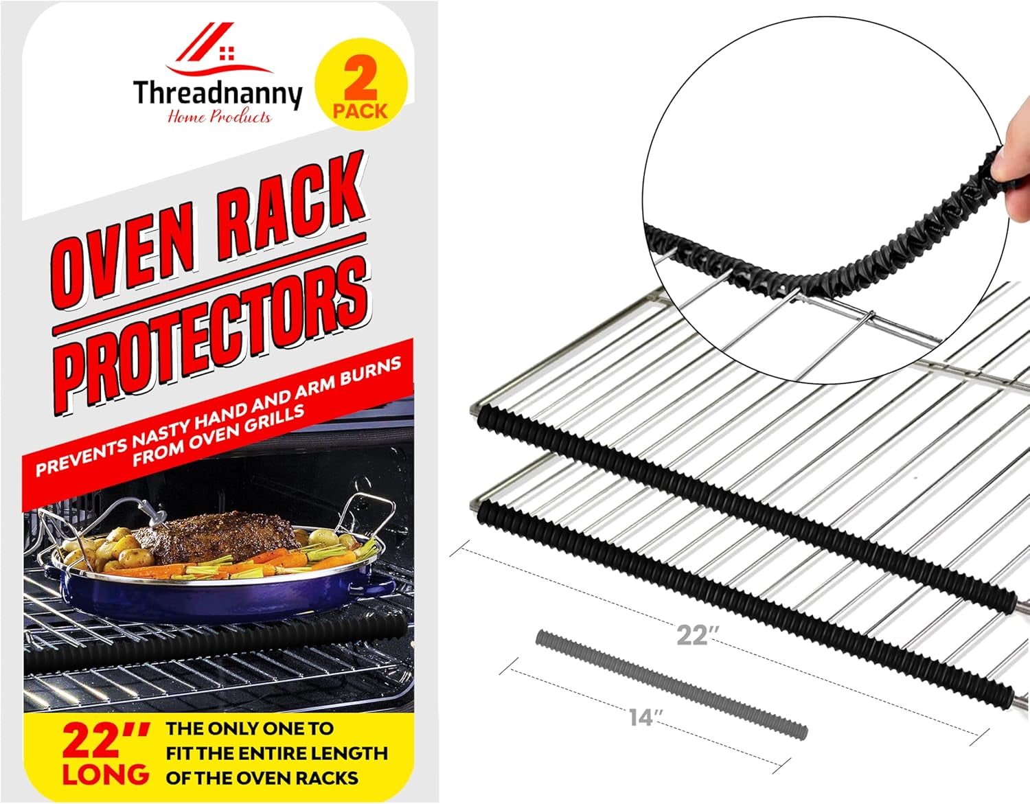 Silicone Oven Rack Shield Guard, Extra Long 22” Black (2 Pack) - Heat ...