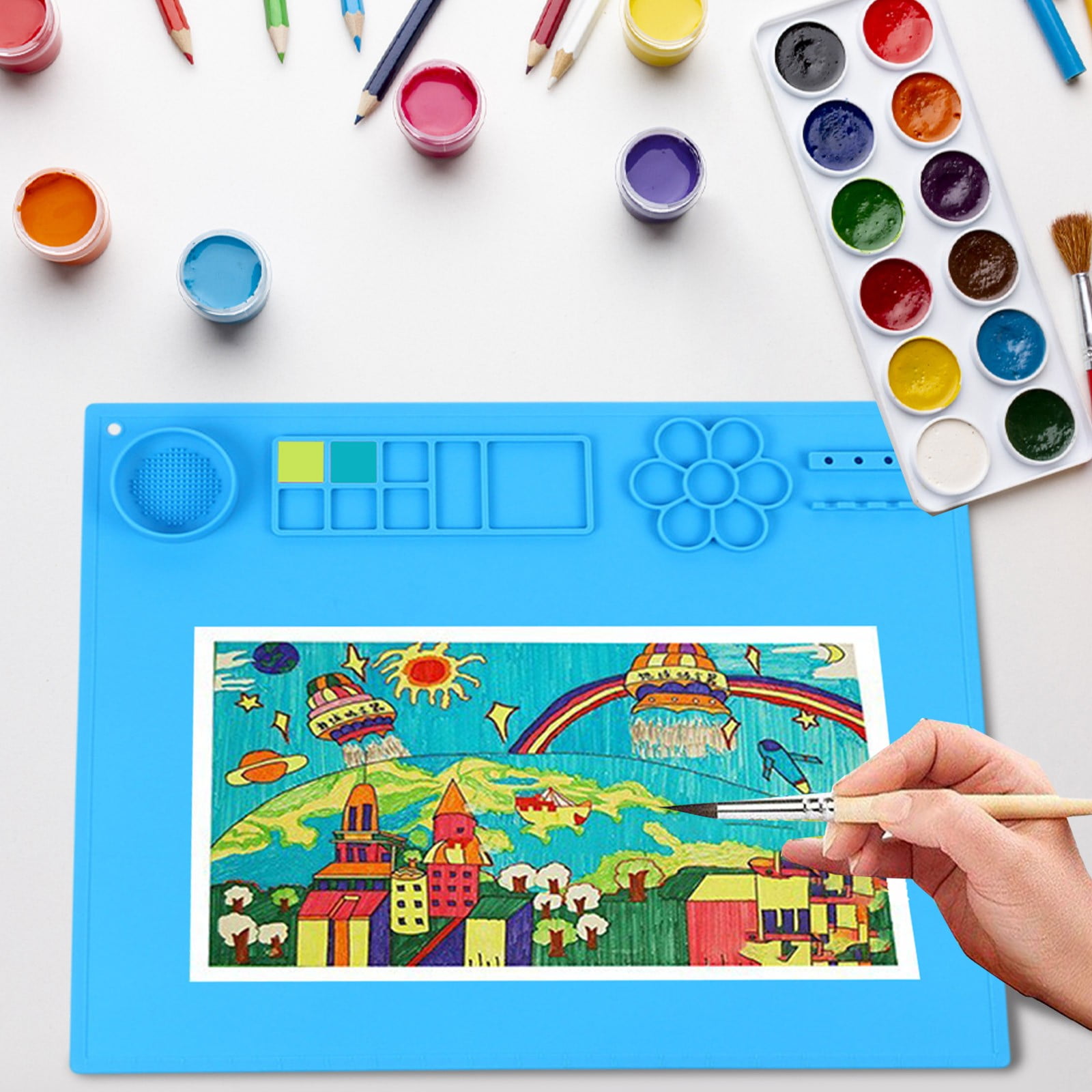 Silicone Painting Mat19.7" x 15.7",Large Art Mat with Detachable Water ...