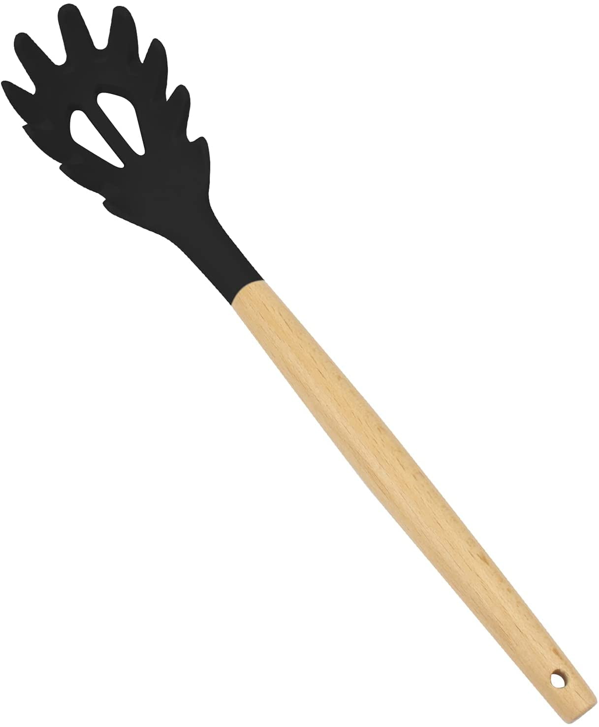 Silicone Pasta Fork (12"), Food Grade Noodle Spoon with Natural Wooden ...