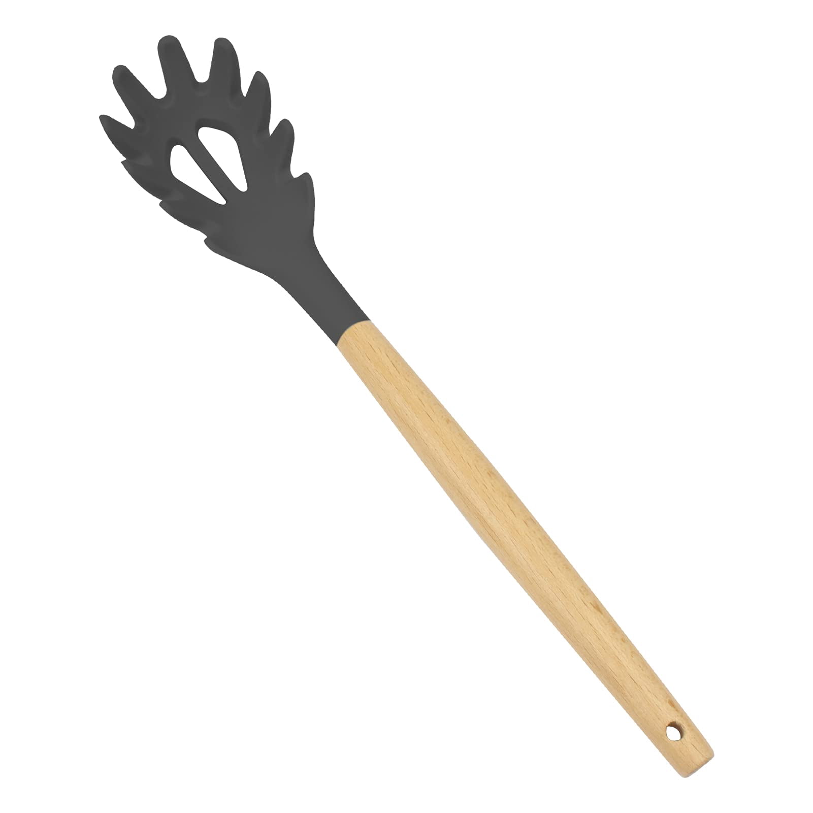Silicone Pasta Fork (12"), Food Grade Noodle Spoon with Natural Wooden ...