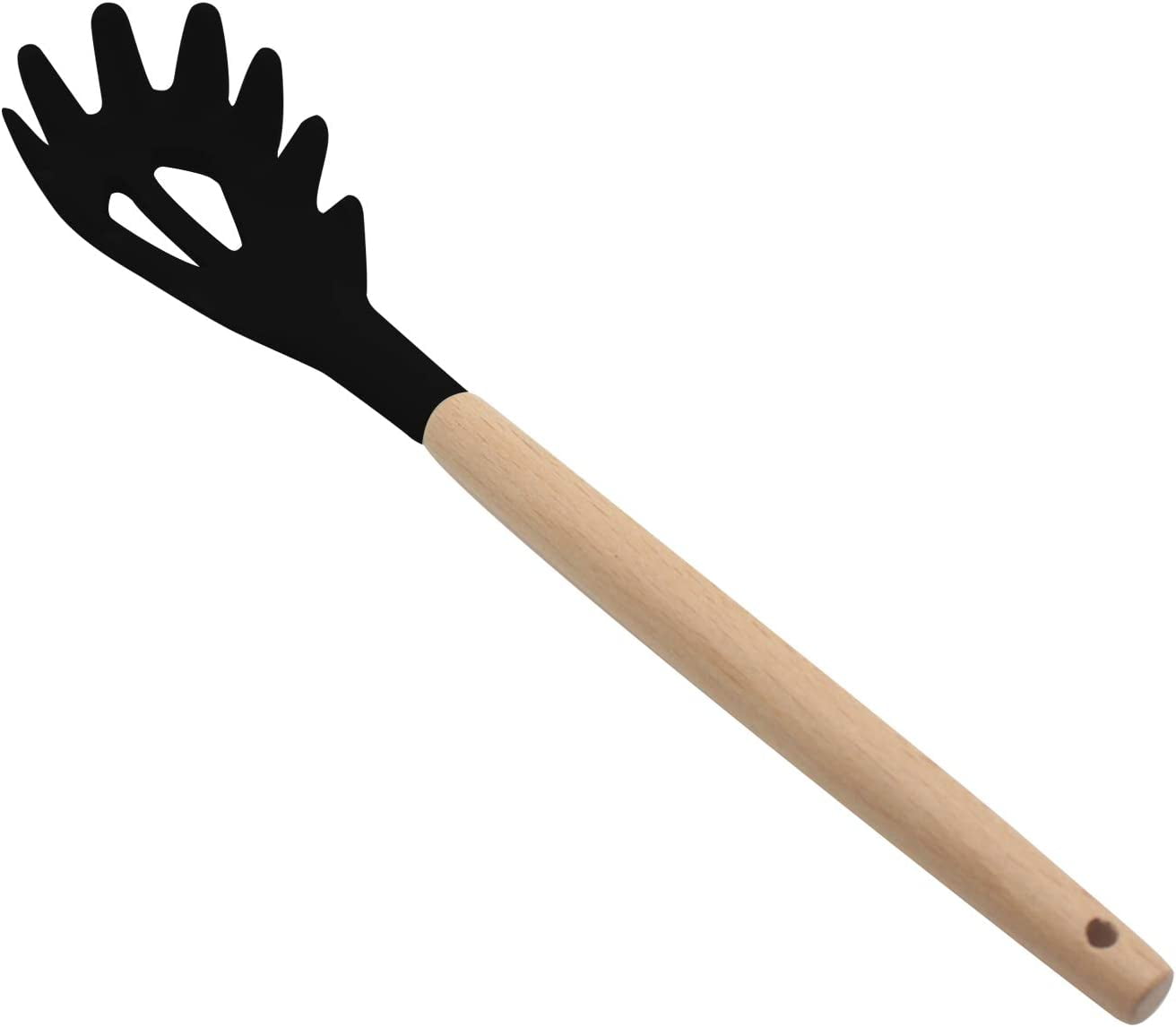 Silicone Pasta Fork, Food Grade Noodle Spoon with Natural Wooden Handle ...