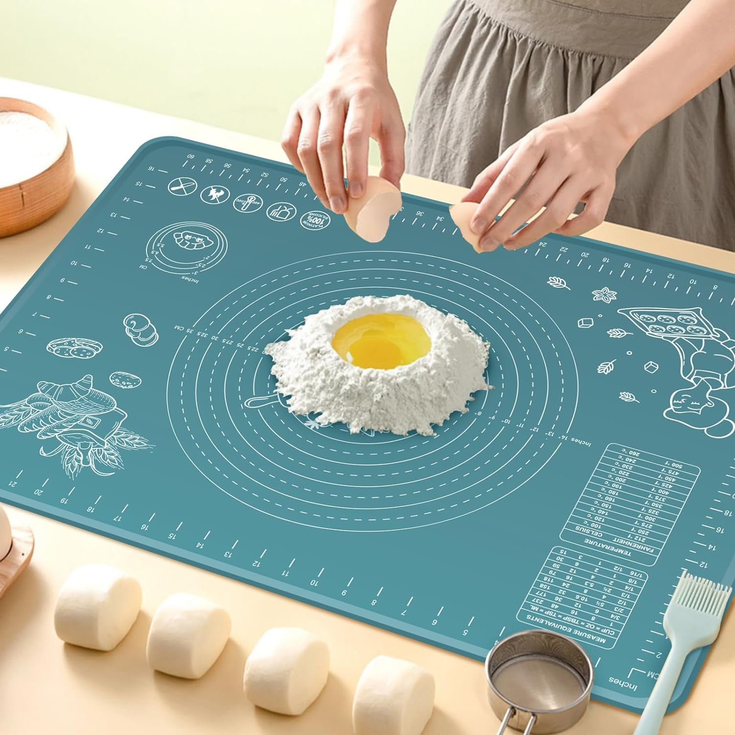 Silicone Pastry Mat 28" x 20" Extra Thick Non Stick Baking Mat with ...