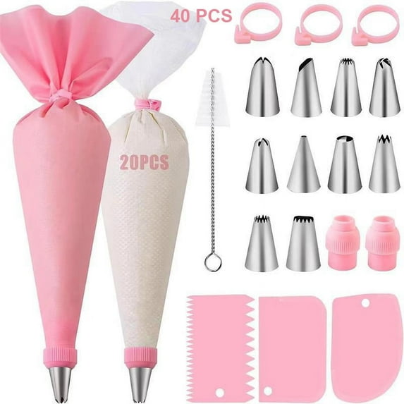 Silicone Piping Bags and Tips Set Cake DIY Decorating Kit with ...