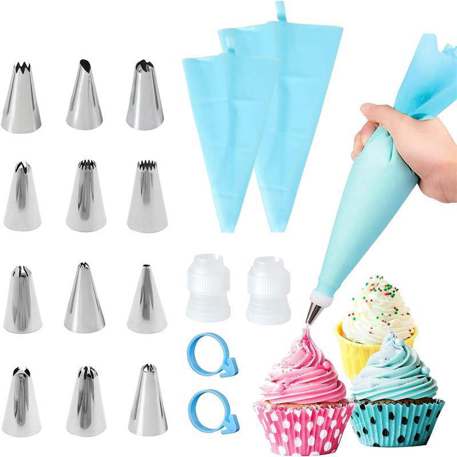 Silicone Piping Bags and Tips Set Cake DIY Decorating Kit with ...