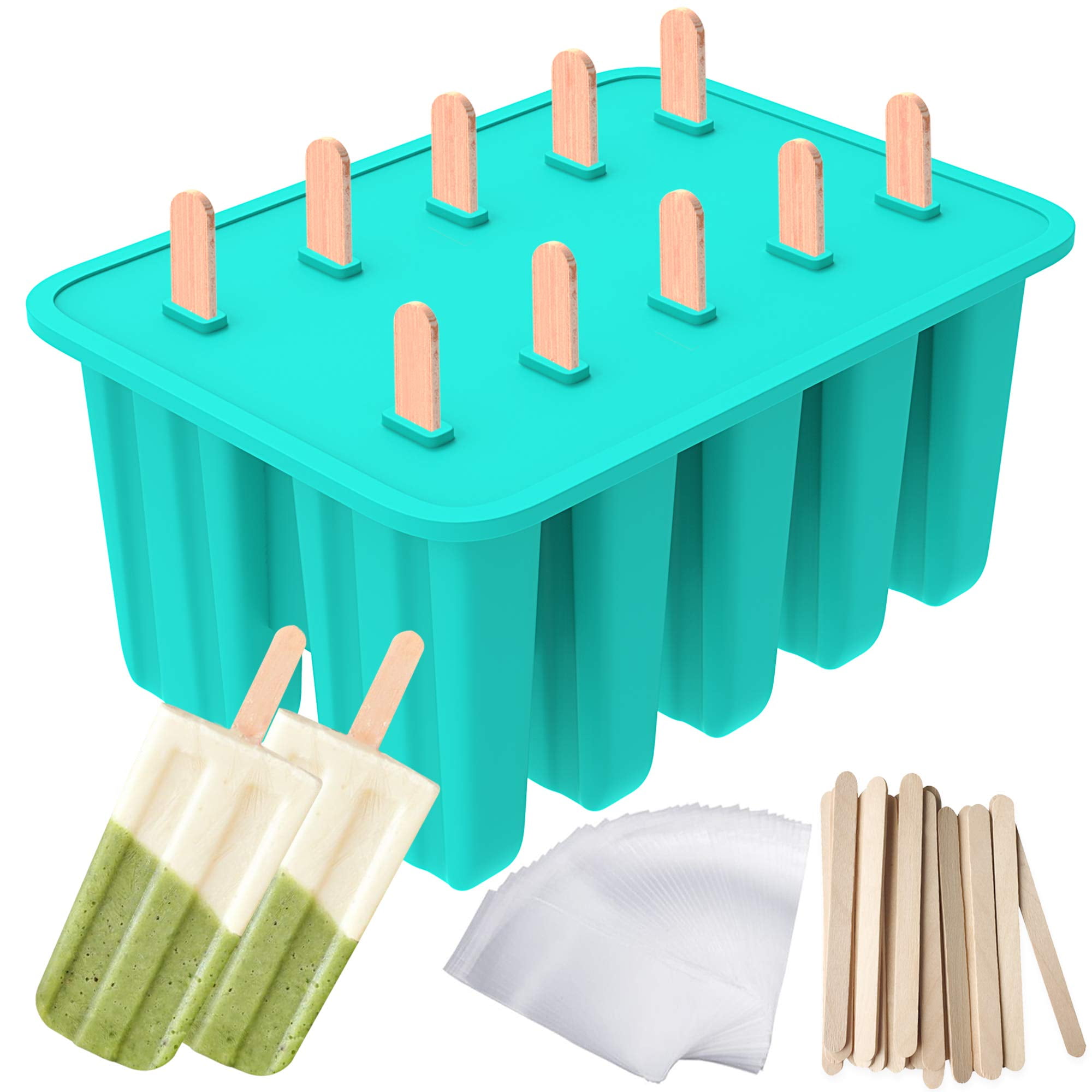 Silicone Popsicle Molds 10-Cavity, Homemade Ice Pop Maker Kit with 50 ...