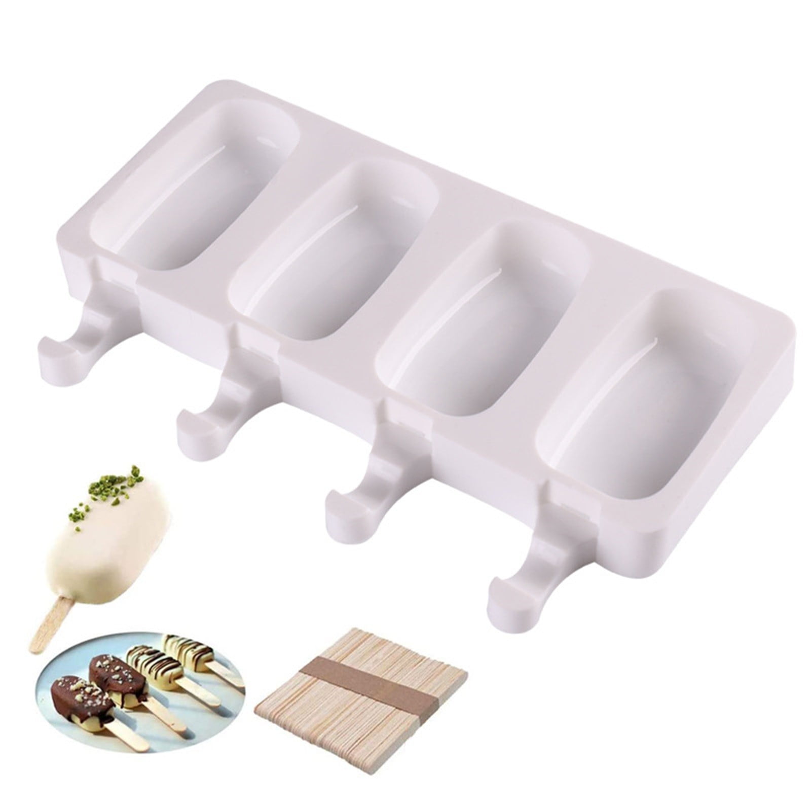 Silicone Molds, 4 Cavities Oval Mini Ice Pop Molds with 50 Wooden ...