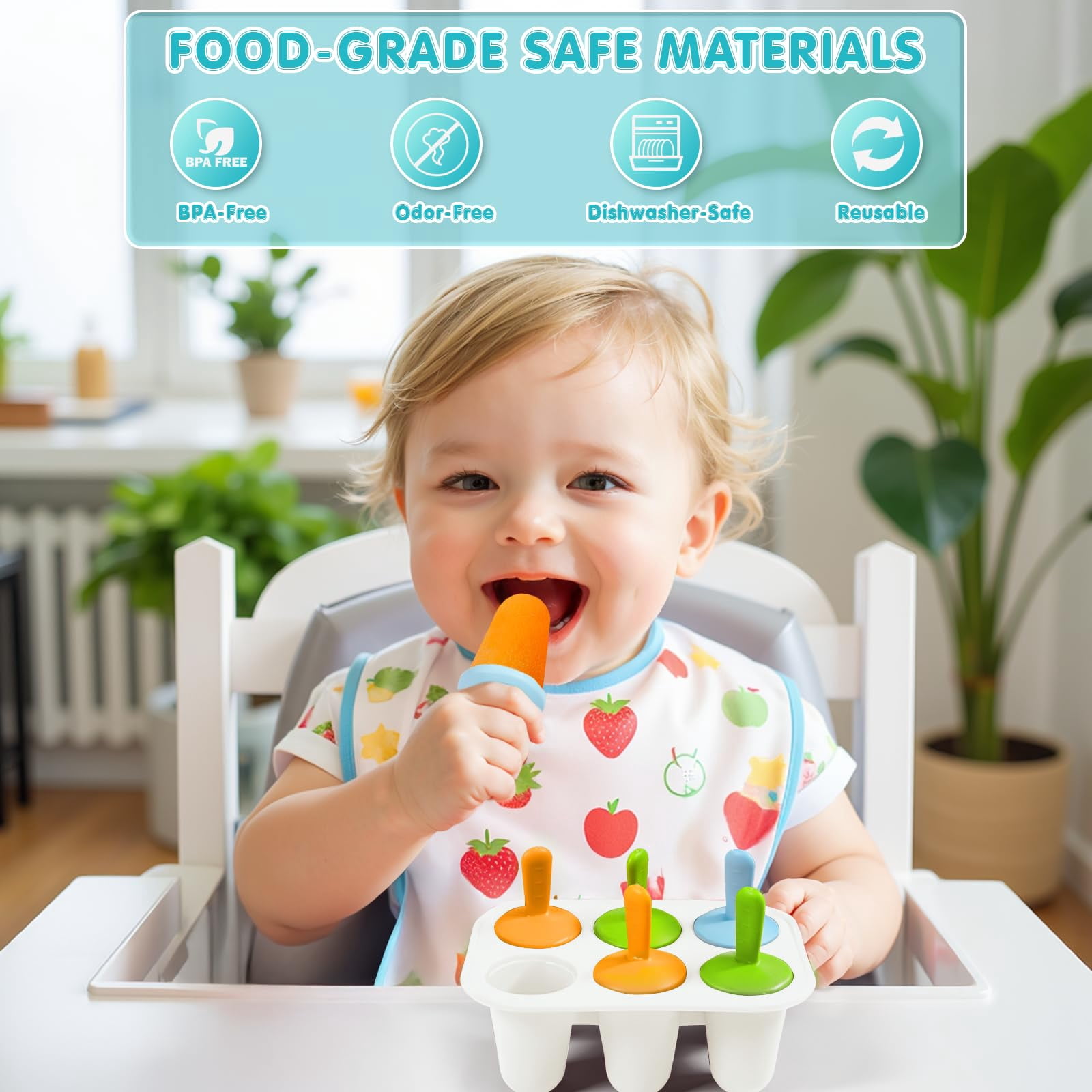 Silicone Popsicle Molds White 6 Cavities Homemade Frozen Snacks ...