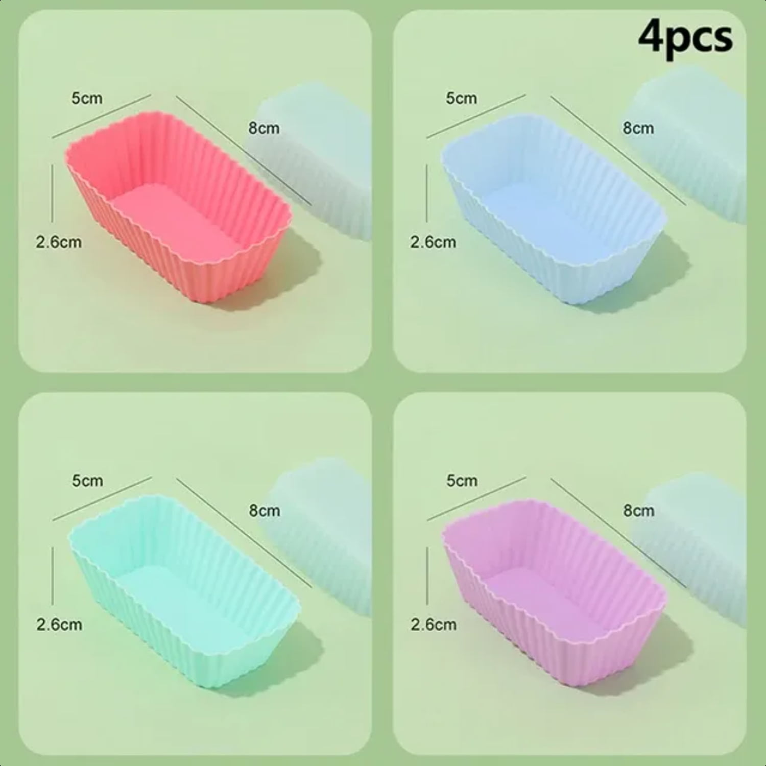 Silicone Rectangular Reusable Cake Molds - Set of 4 Flexible Jelly ...